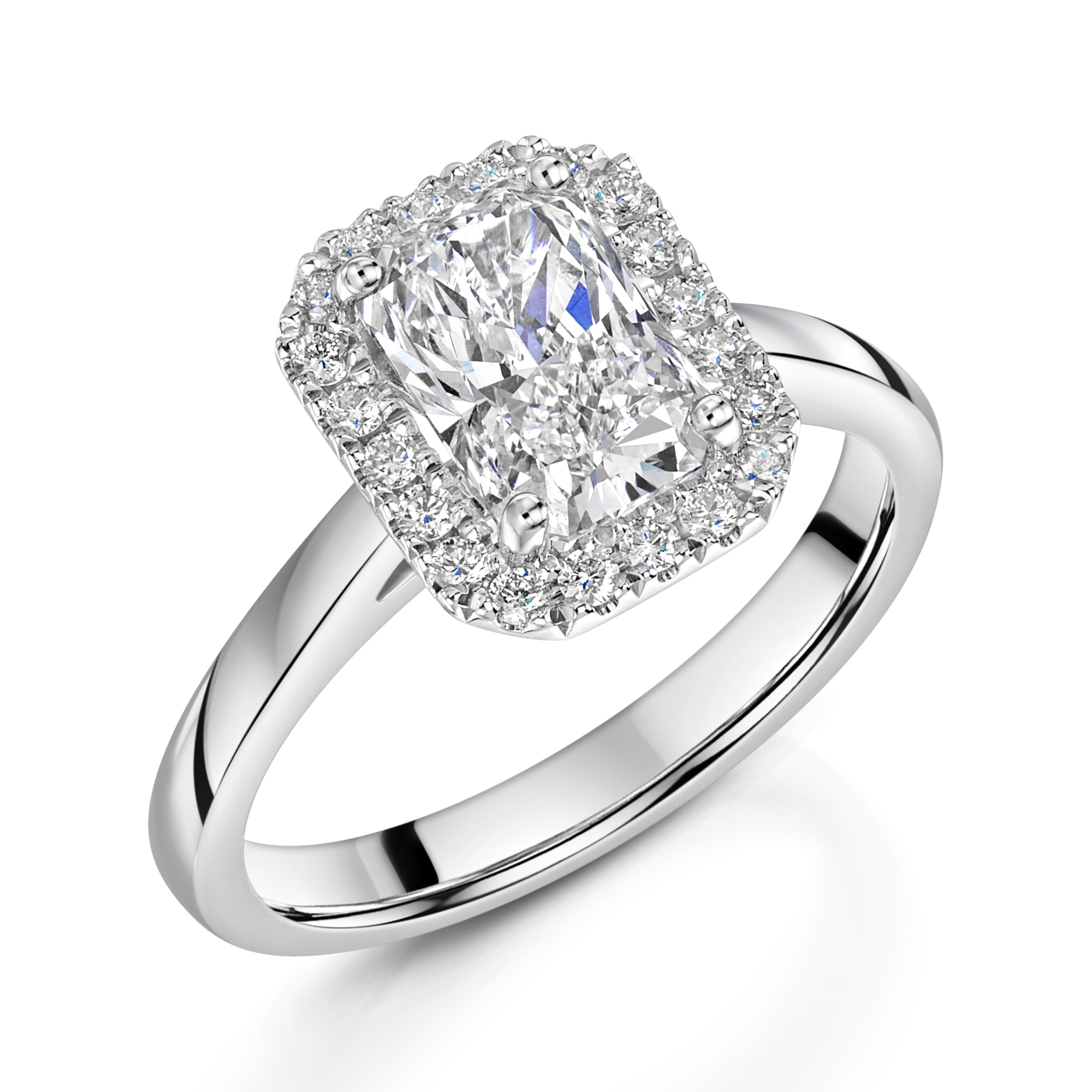Radiant Cut Lab Grown Diamond Halo Ring Platinum